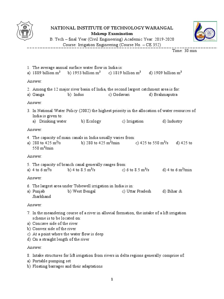 MCQ Type Question | PDF | Irrigation | River