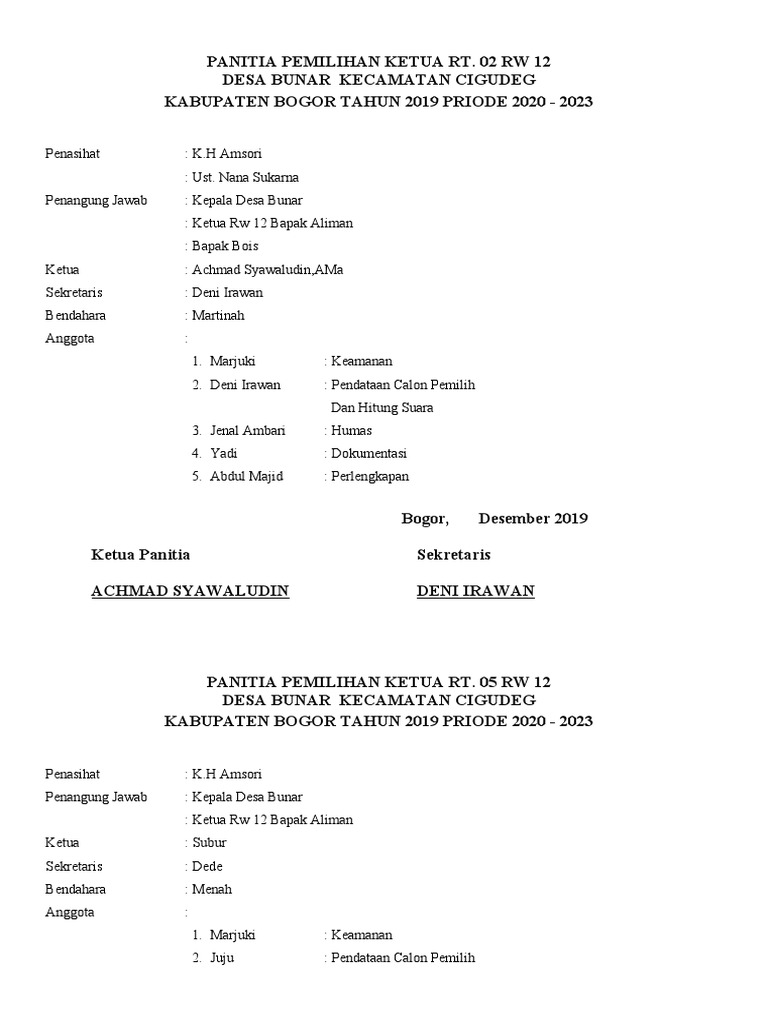 2 Susunan Panitia Pemilihan Ketua RT | PDF 2 Susunan Panitia Pemilihan Ketua RT | PDF