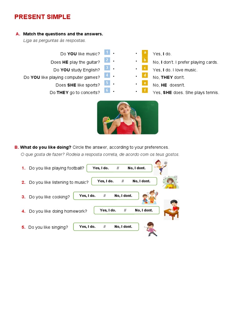 Present Simple: Match The Questions and The Answers | PDF