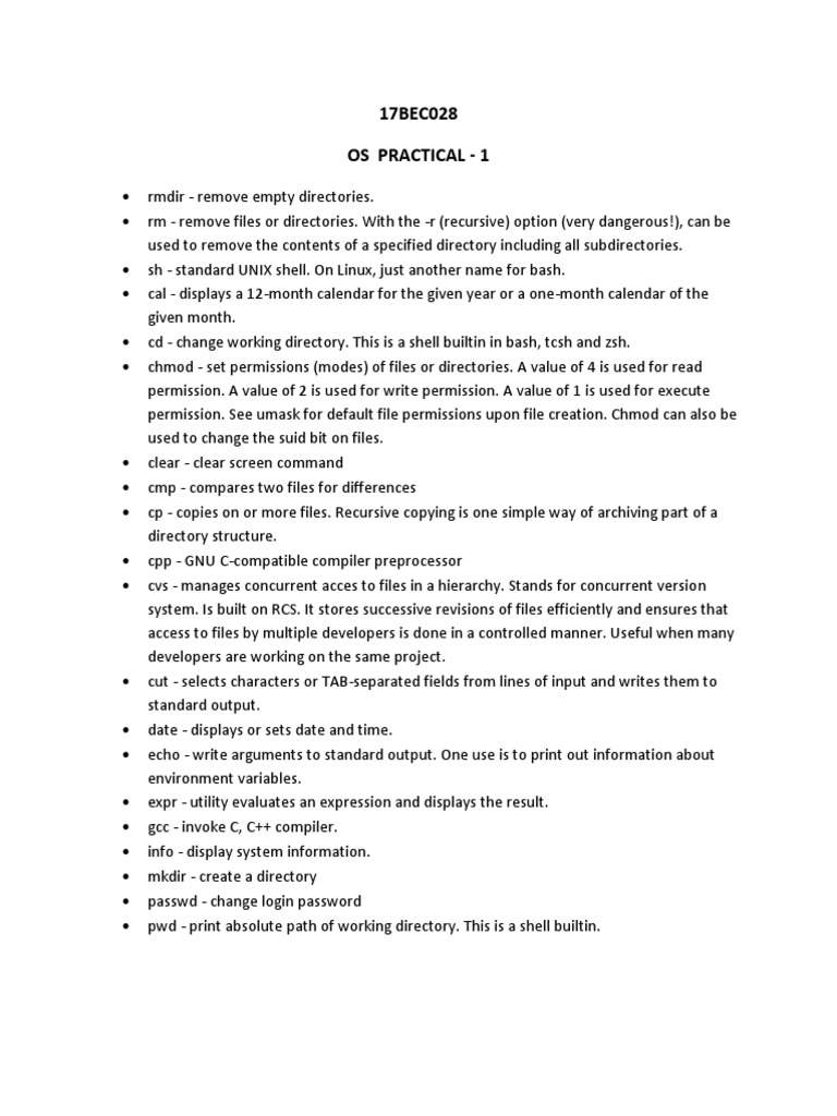 17BEC028 Os Practical - 1 | PDF