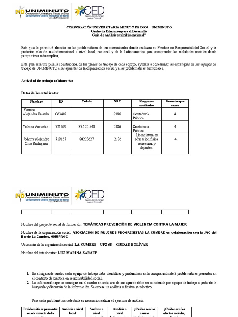 Guía de Análisis Multidimensional en Prácticas Sociales | PDF | La ...
