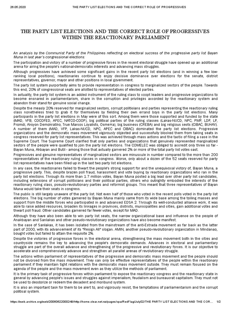 The Party List Elections and The Correct Role of Progressives Within ...