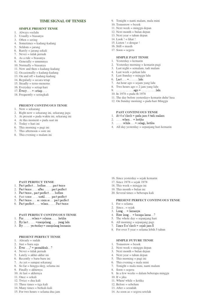 Time Signal of Tenses: Simple Present Tense | PDF | Syntax | Linguistic ...