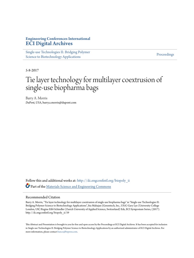 Tie Layer Technology For Multilayer Coextrusion of Single-Use Bio | PDF ...