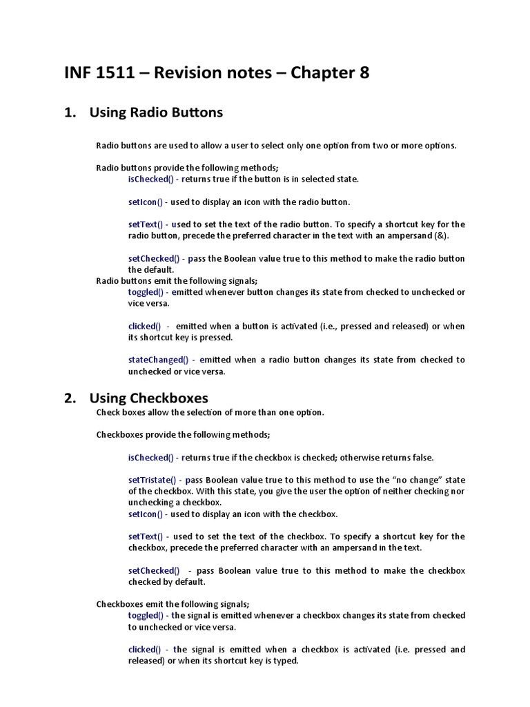 INF1511 - Chapter 8 - Using Basic Widgets | PDF | Human–Computer Interaction | System Software