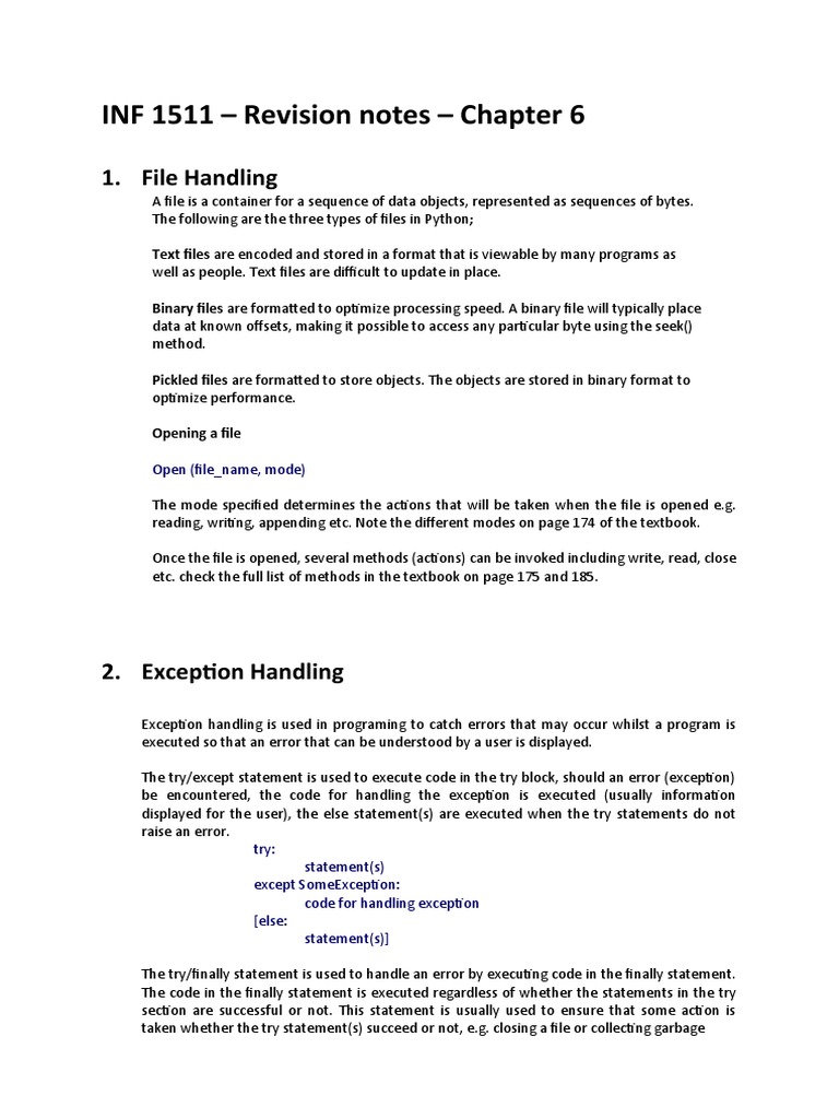 INF1511 - Chapter 6 - File Handling | PDF | File Format | Computer File