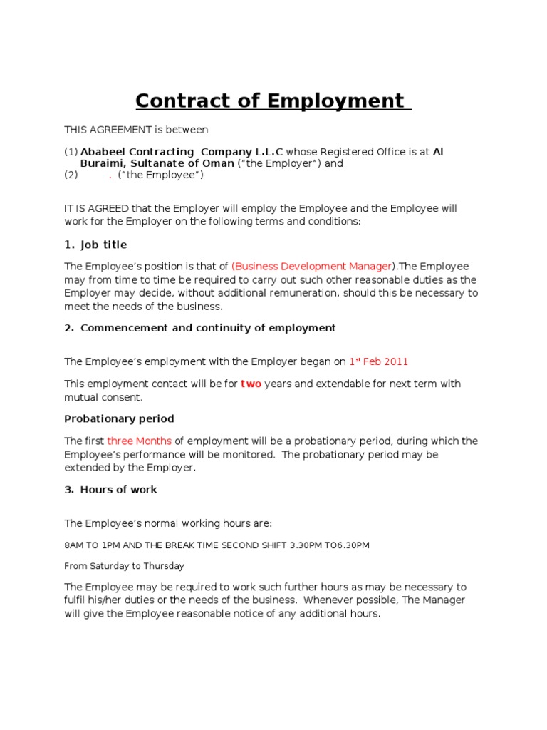 Employment Contract Draft | PDF | Employment | Salary