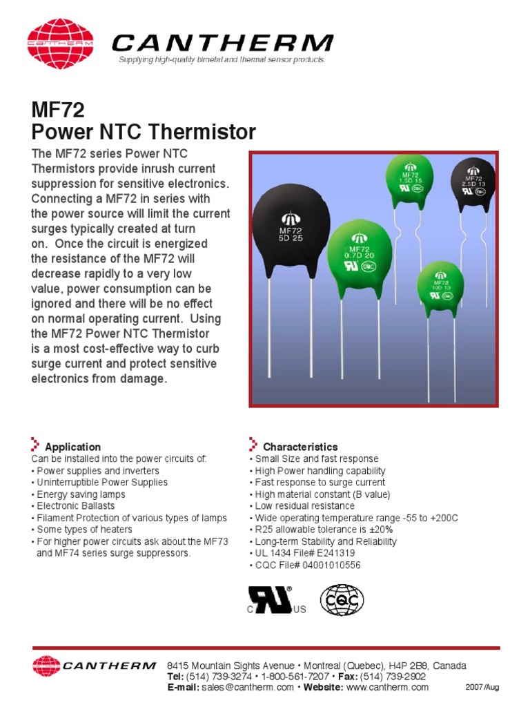 MF72 Power NTC Thermistor: Application Characteristics | PDF ...