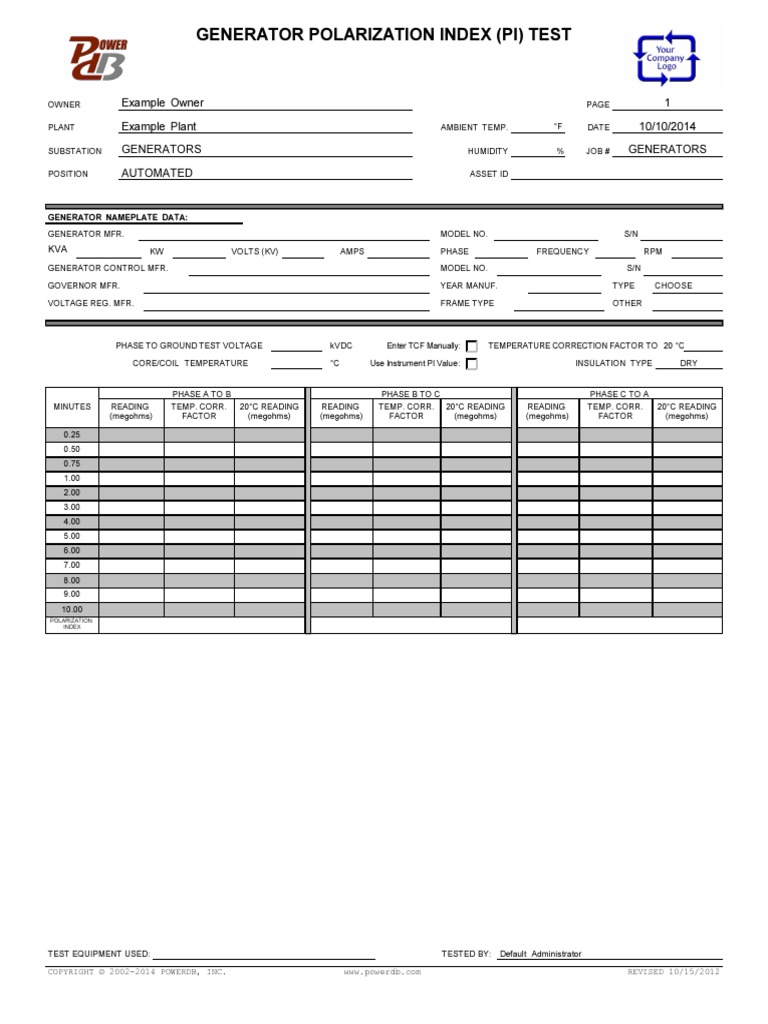 Generator Polarization Index (Pi) Test: 1 10/10/2014 Generators ...