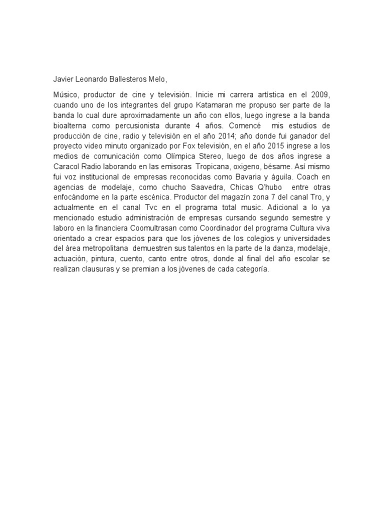 Biografia Leonardo Ballesteros | PDF | Estudios de idiomas extranjeros