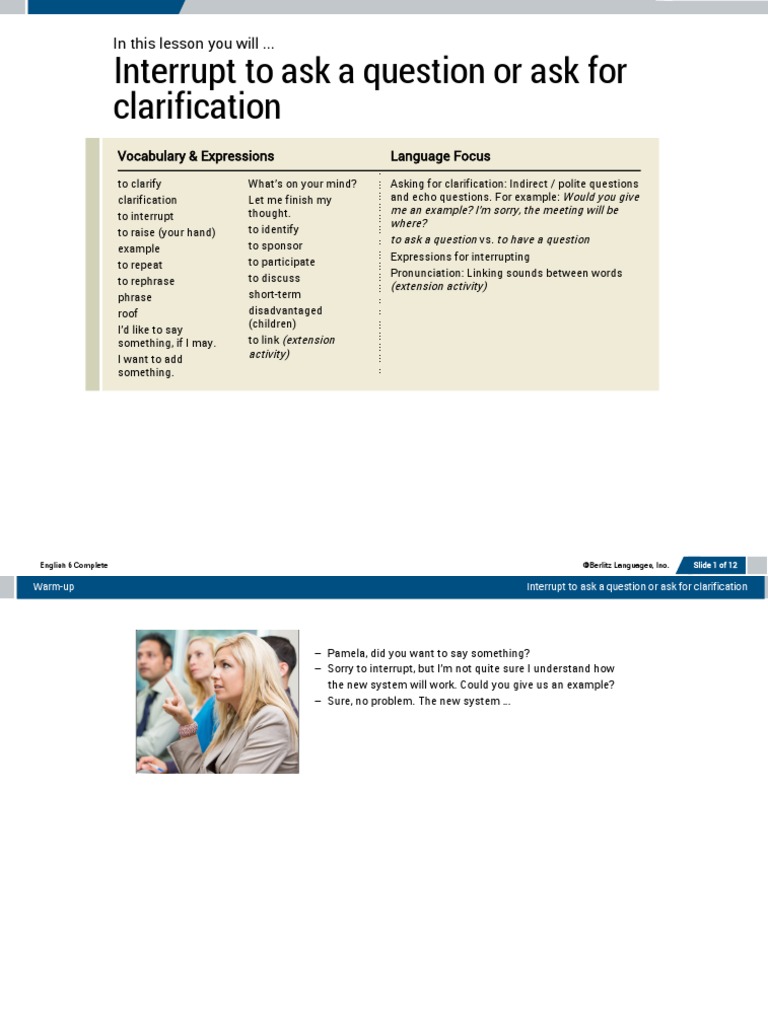 Interrupt To Ask A Question or Ask For Clarification: in This Lesson ...