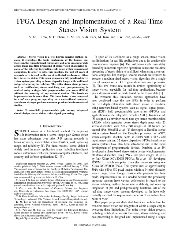 FPGA Design and Implementation of A Real-Time Stereo Vision System | PDF | Computer Vision ...