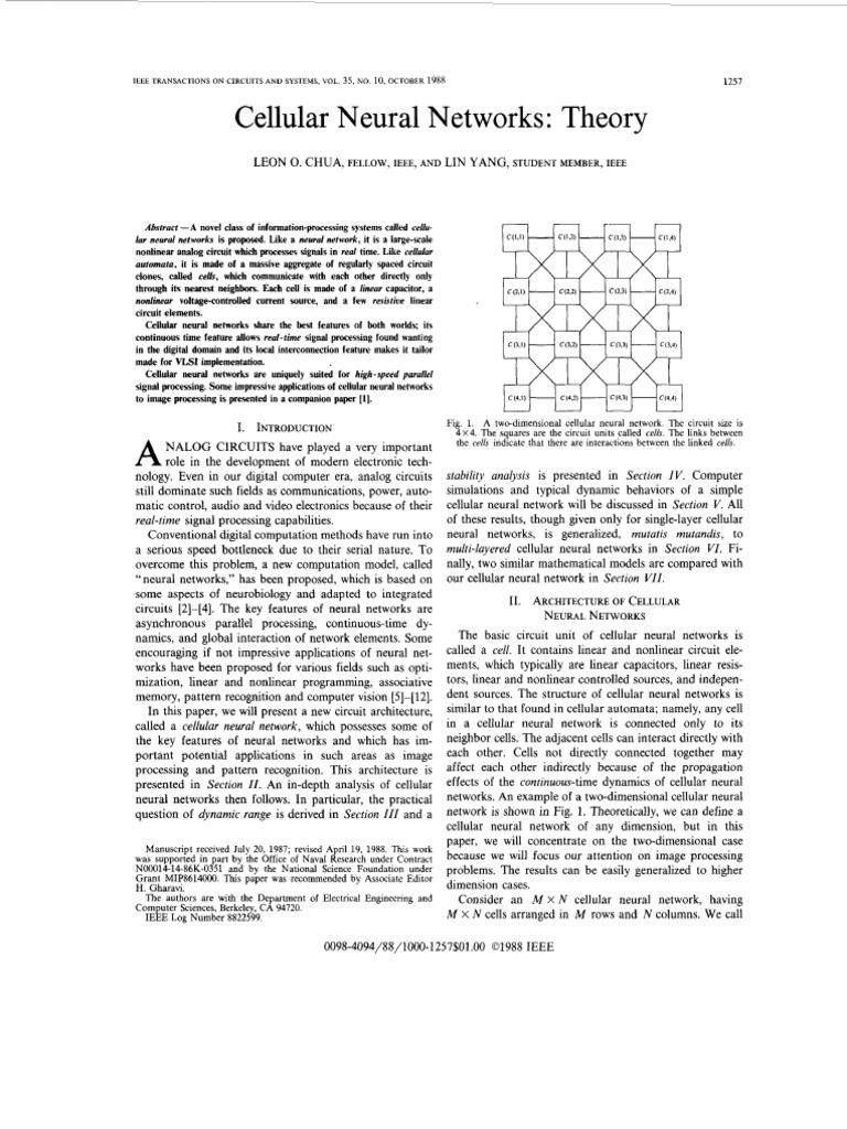 Cellular Neural Networks: Theory: Stability Analysis | PDF | Electrical Network | Amplifier