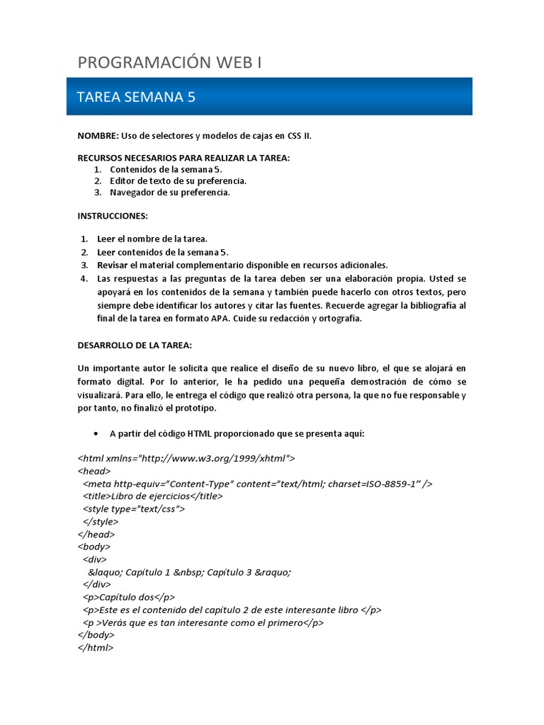 05 - Programación Web I - Tarea V.1 | PDF | Hojas de estilo en cascada ...
