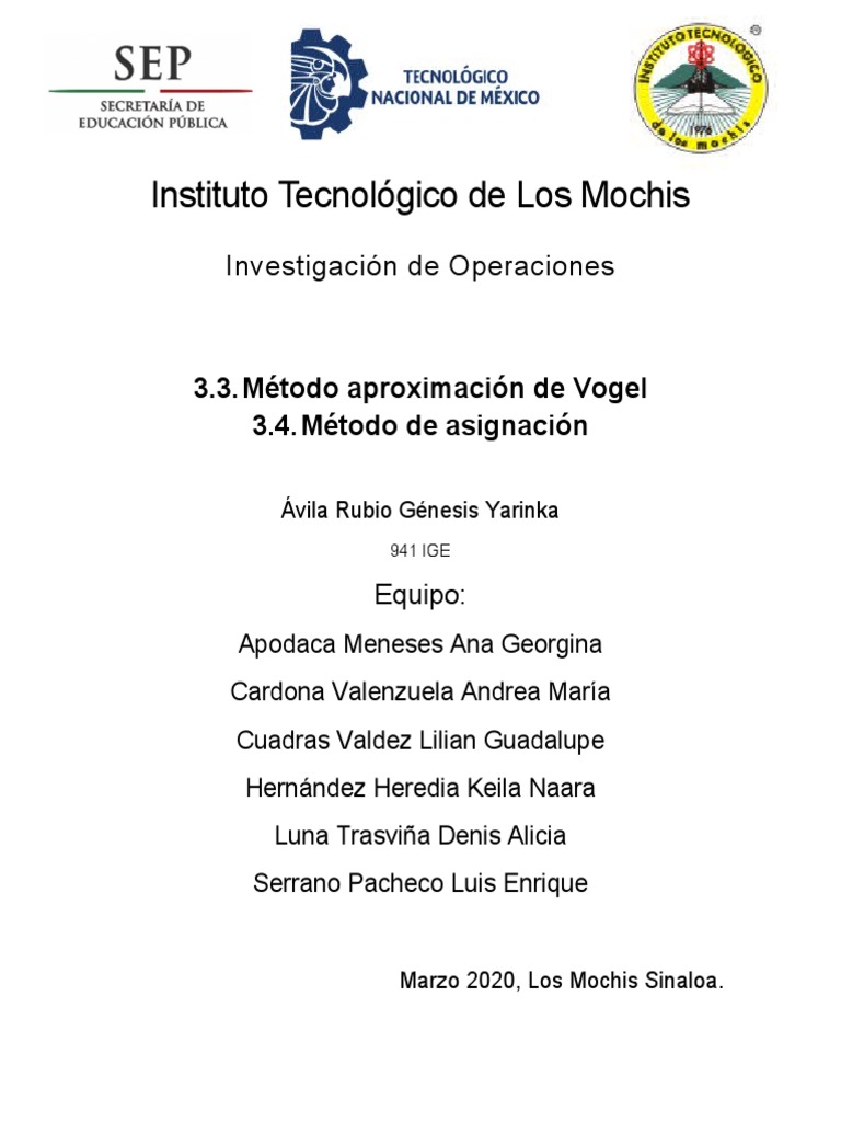 Metodo de Aproximacion de Vogel y Metodo de Asignacion | PDF | Matriz (Matemáticas ...