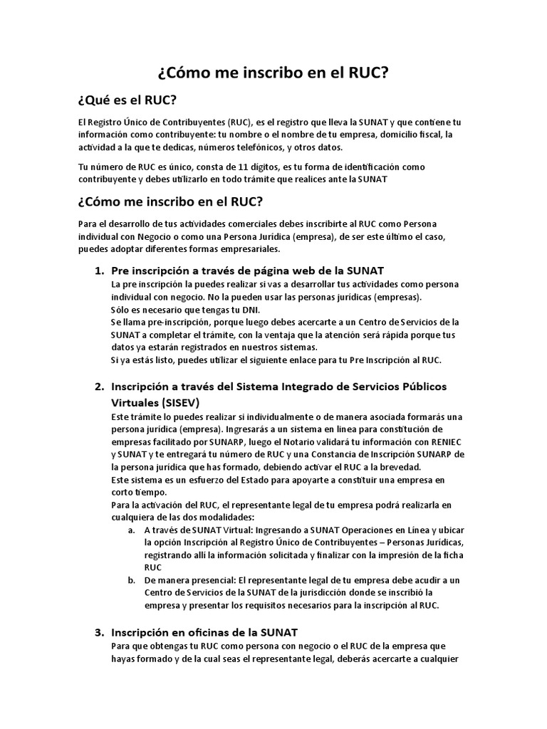 Cómo Me Inscribo en El RUC | PDF | Internet | Gobierno
