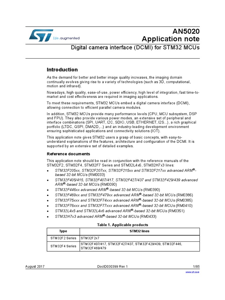 An5020 Application Note: Digital Camera Interface (Dcmi) For Stm32 Mcus ...