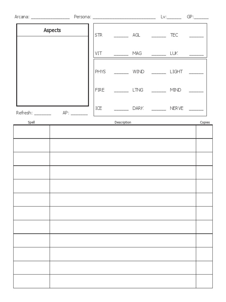 Persona Persona Sheet PDF | PDF