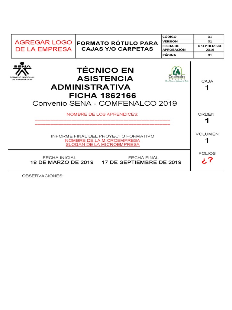 Plantilla para Rótulo de Carpeta y Caja | PDF