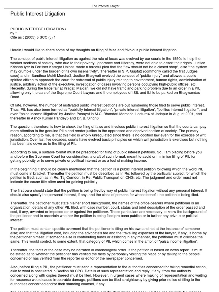 Pil Format | PDF | Supreme Court Of India | Lawsuit