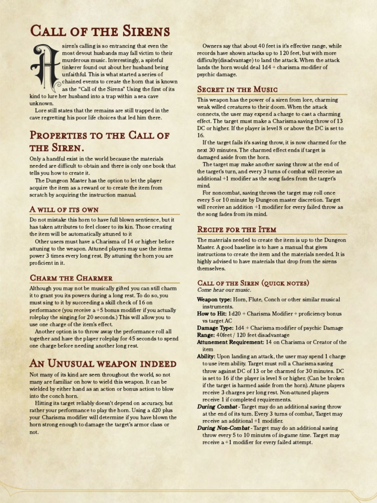 Call of The Siren | PDF | Gaming | Role Playing Games