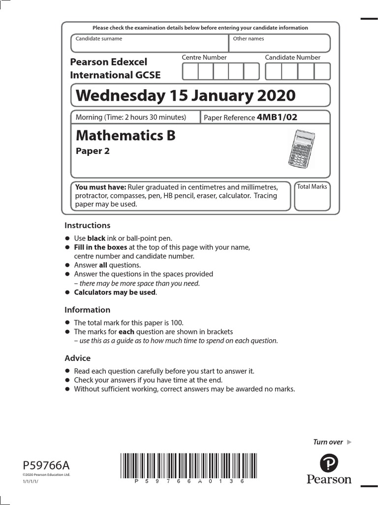 03a IGCSE Maths 4MB1 Paper 2 - January 2020 Examination Paper | PDF ...