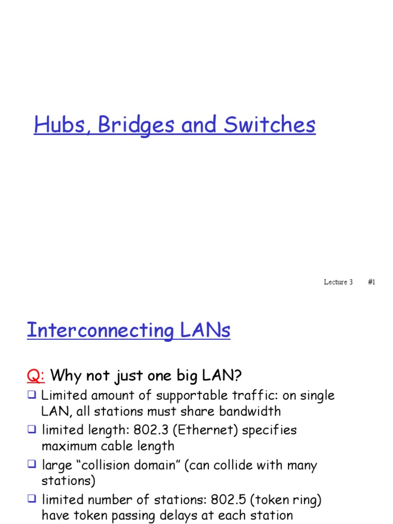 Hubs, Bridges and Switches: Interconnecting LANs | PDF | Ethernet ...