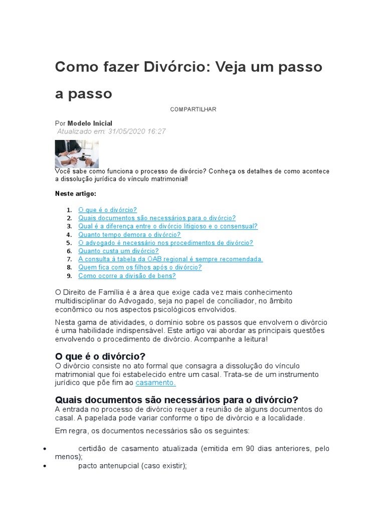 Um guia passo-a-passo completo sobre o processo de divórcio: documentos ...