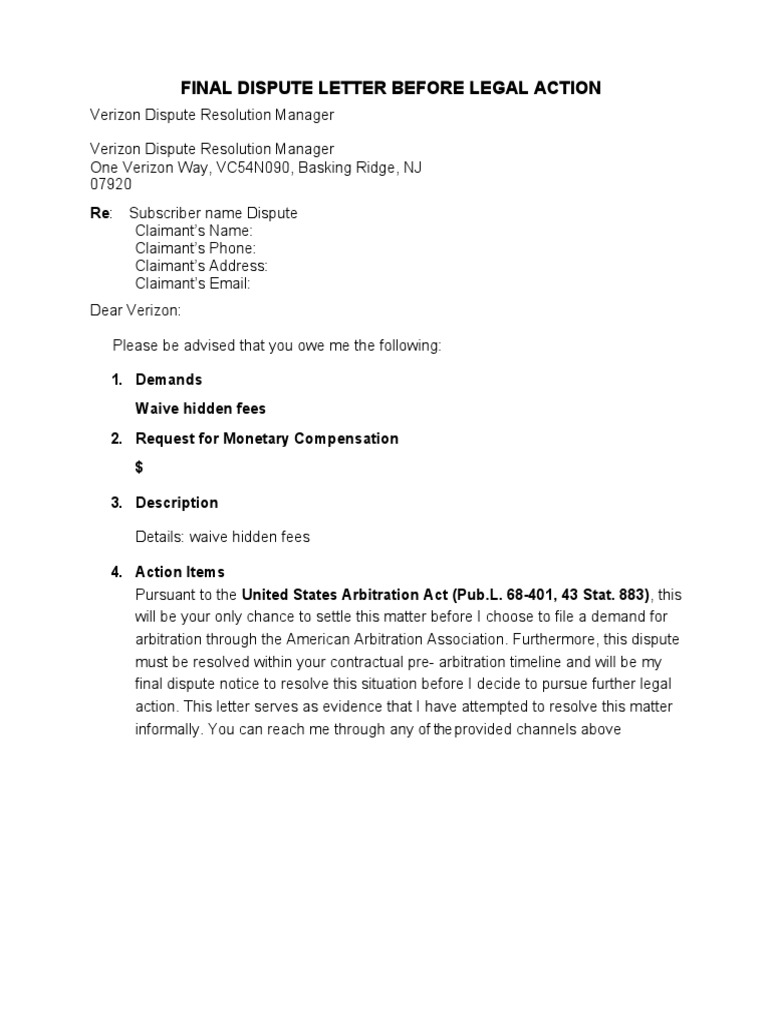 Verizon Dispute Letter | PDF