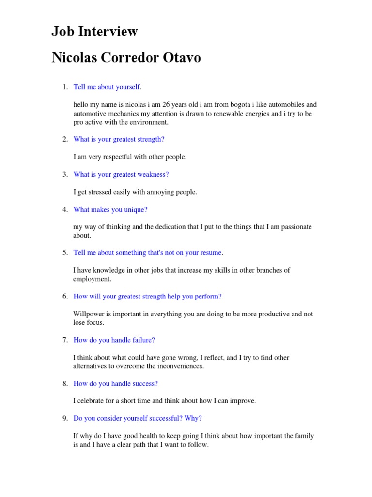 Job Interview PDF | PDF | Job Interview | Psychological Concepts