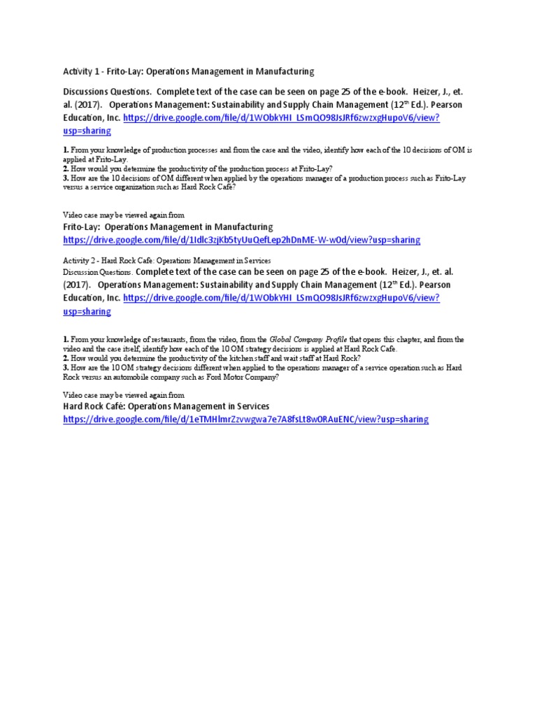 Discussiion Questions - OM - Chapter 1 | PDF