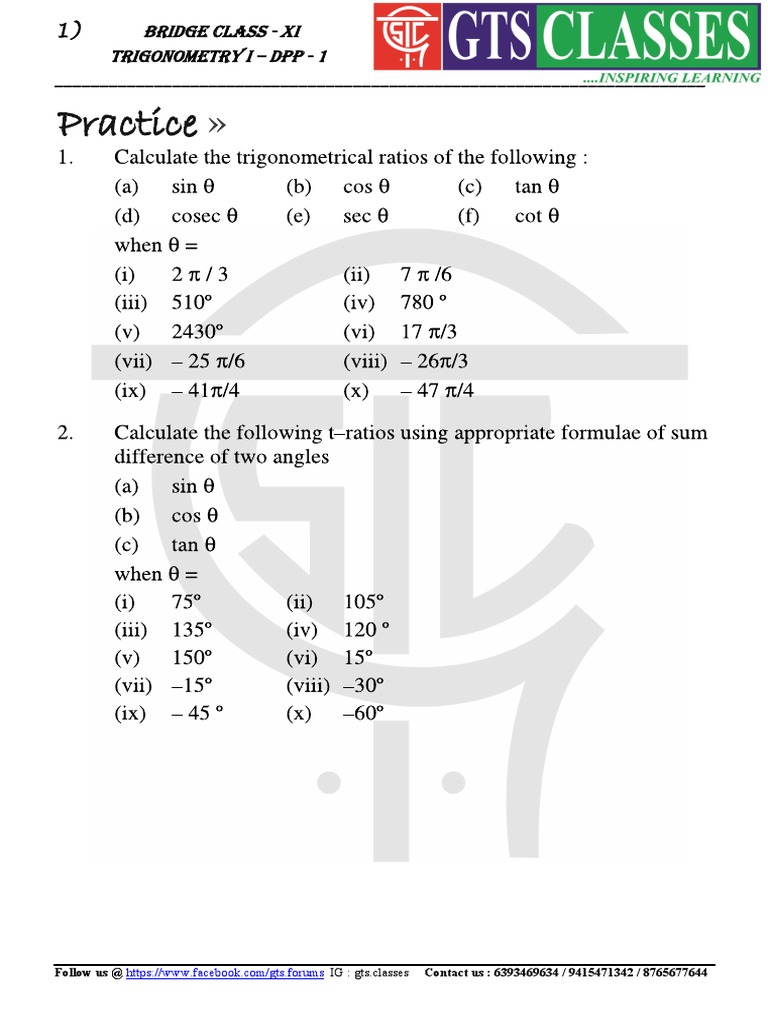 Bridge - Trigonometry - DPP 1 | PDF | Technology & Engineering
