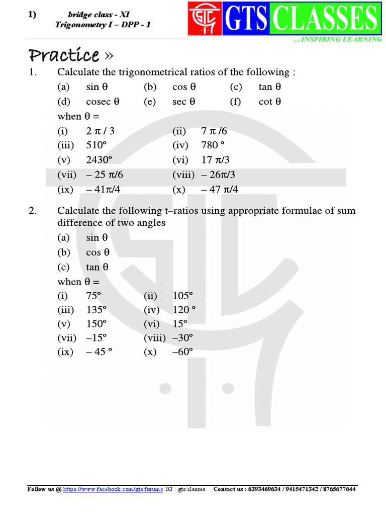 Class XI Trigonometry DPP 1 | PDF