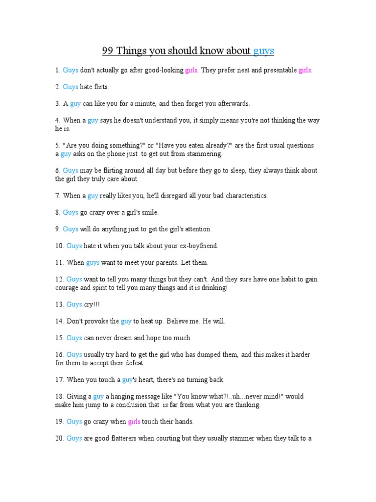 99 Things You Should Know About Guys | PDF