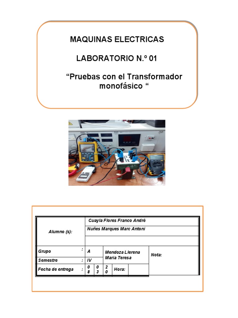 Laboratorio 01 Maquinas Electricas | PDF | Transformador | Corriente eléctrica