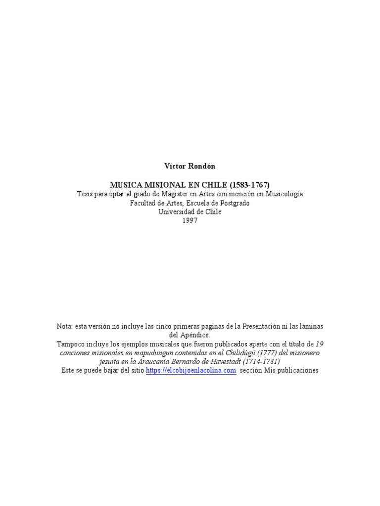 Victor Rondon. Musica Misional en Chile PDF | PDF | Sociedad de jesus ...