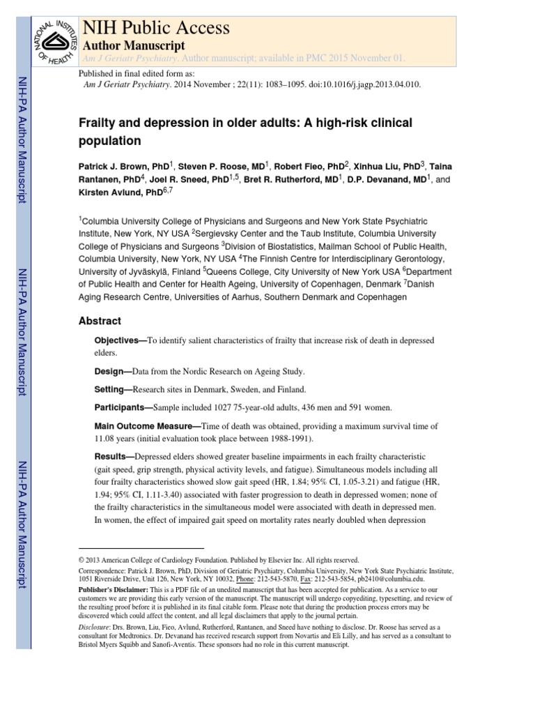 NIH Public Access: Frailty and Depression in Older Adults: A High-Risk ...