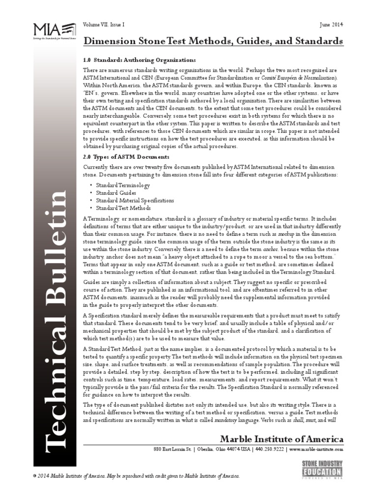 Dimension Stone Test Methods, Guides, and Standards | PDF | Technology ...