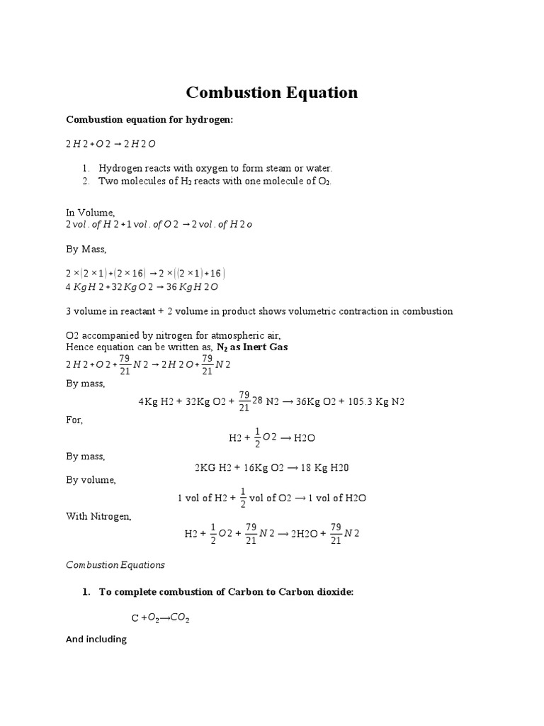 Combustion Equation For Hydrogen | Download Free PDF | Chemical ...