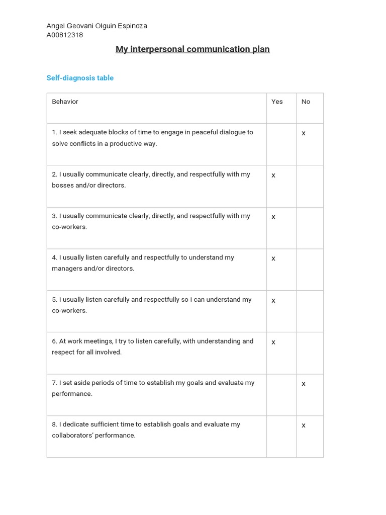 My Interpersonal Communication Plan - A00812318 | PDF | Motivation ...
