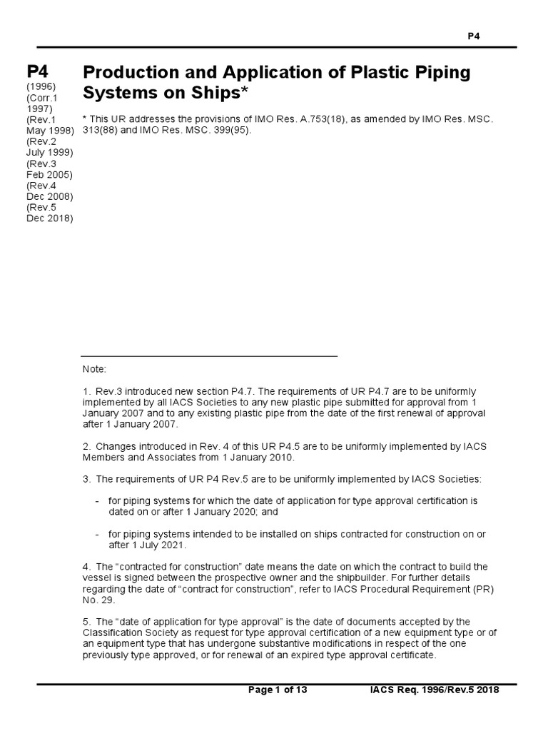 P4 Production and Application of Plastic Piping Systems On Ships P4 ...