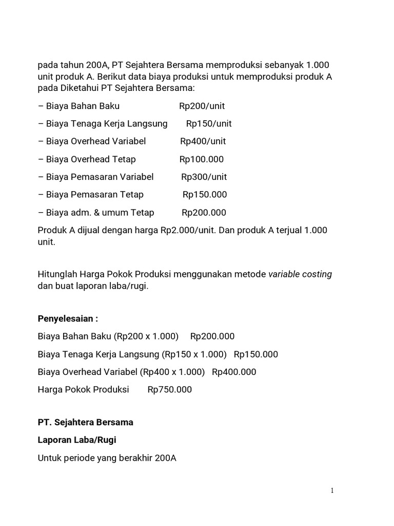 Bab 3 - Variable Costing (Directing Costing) | PDF