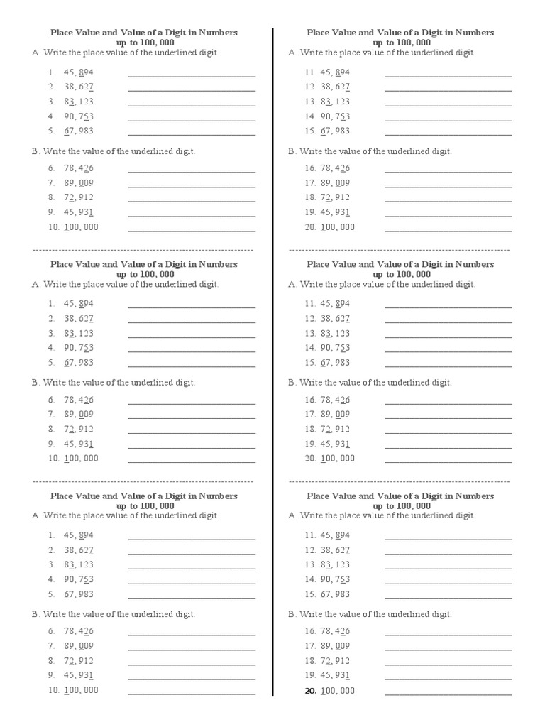 Place Value and Value of A Digit in Numbers | PDF | Mathematical ...