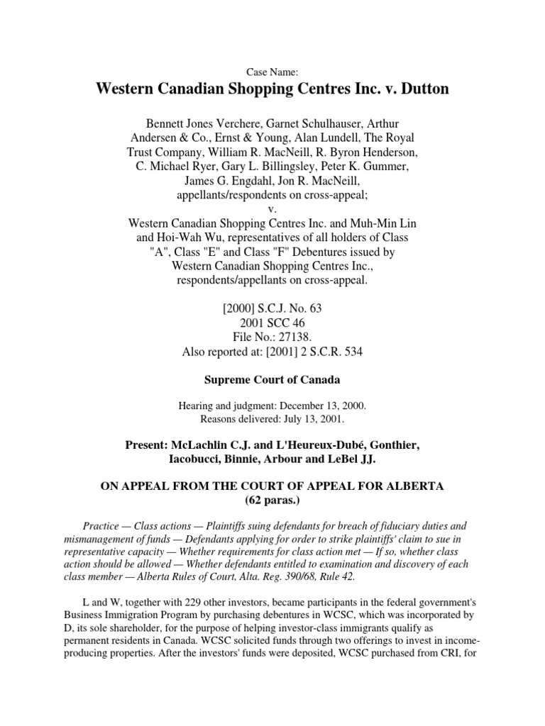 Western Canadian Shopping Centres Inc. v. Dutton: Supreme Court of ...