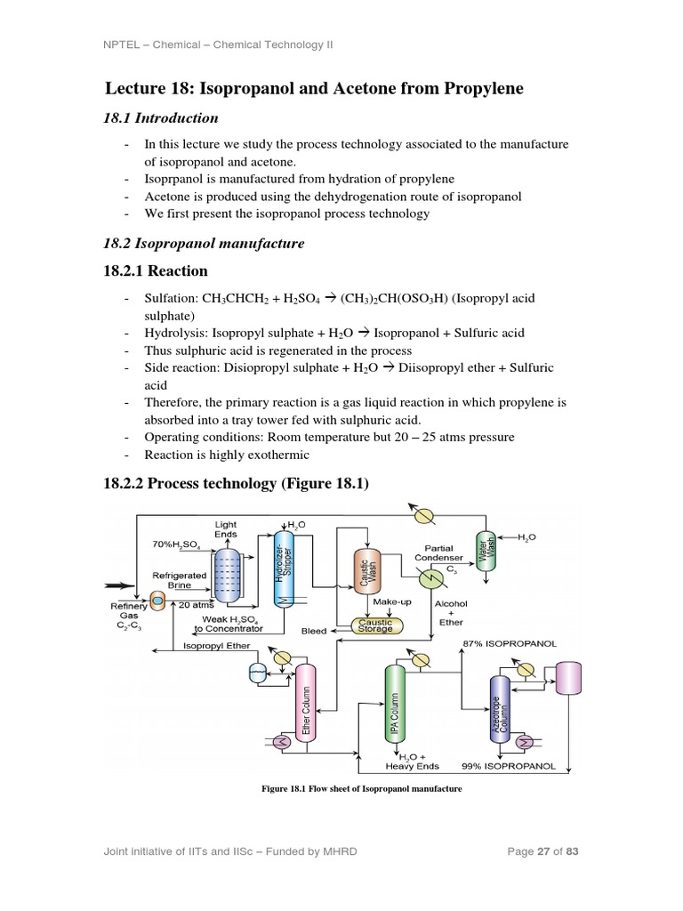 Lecture 18 - Isopropanol and Acetone From Propylene | PDF ...