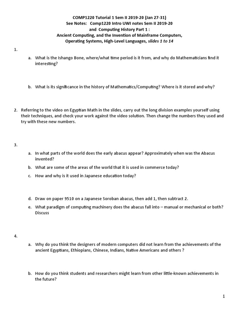 COMP1220 Tutorial 1 Sem II 2019-20 Updated | PDF | Chief Information ...