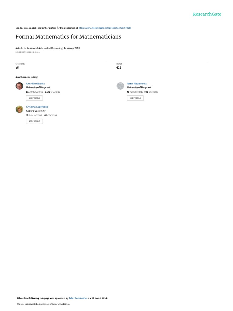 Formal Mathematics For Mathematicians | PDF | Mathematical Proof | Theorem