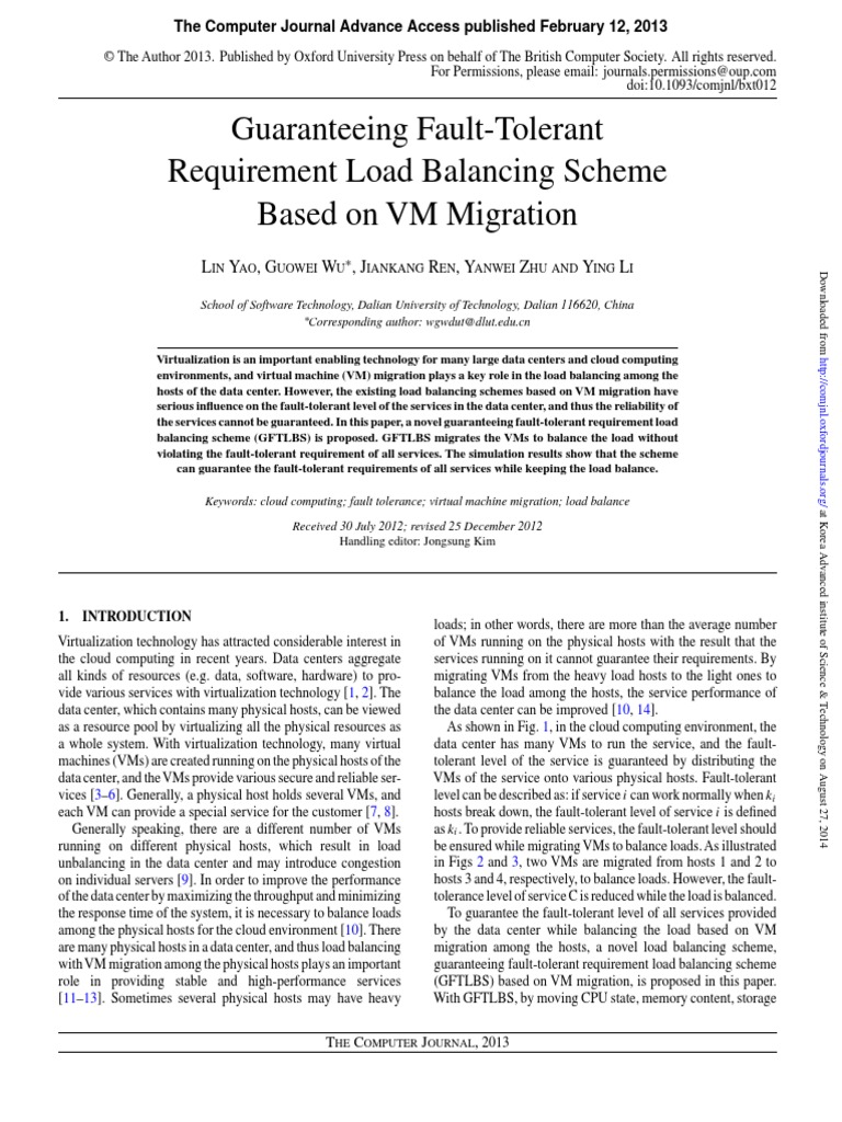 Guaranteeing Fault-Tolerant Requirement Load Balancing Scheme Based On VM Migration | PDF ...