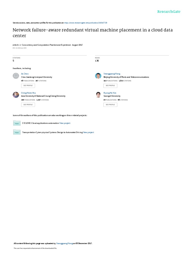 Network Failure-Aware Redundant Virtual Machine Placement in A Cloud Data Center | PDF | Cloud ...