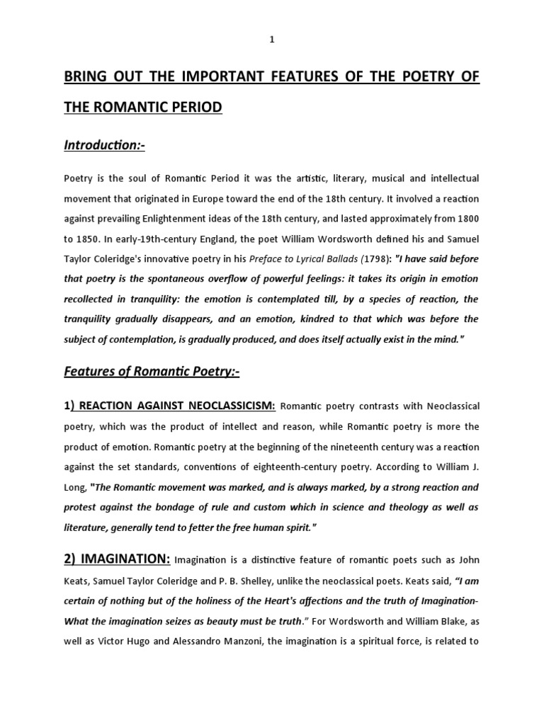 Features of Romantic Poetry | PDF | Poetry